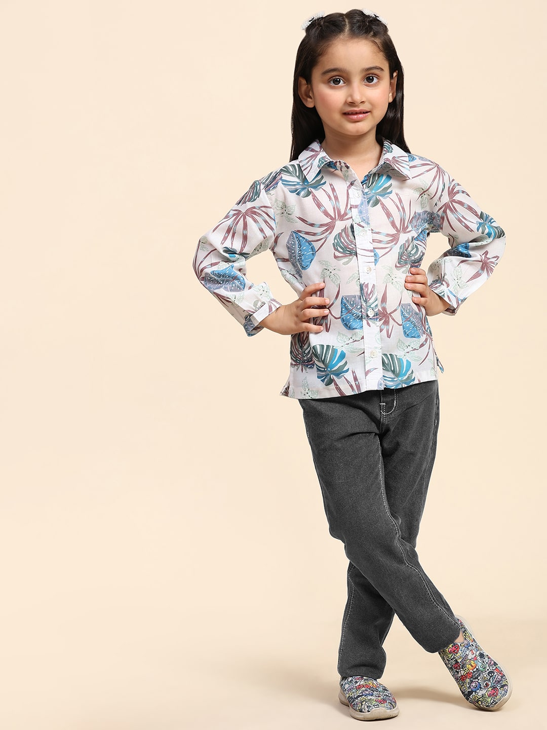 Girls Floral Printed Cotton Shirt (K1028) – Jaipurhues.com